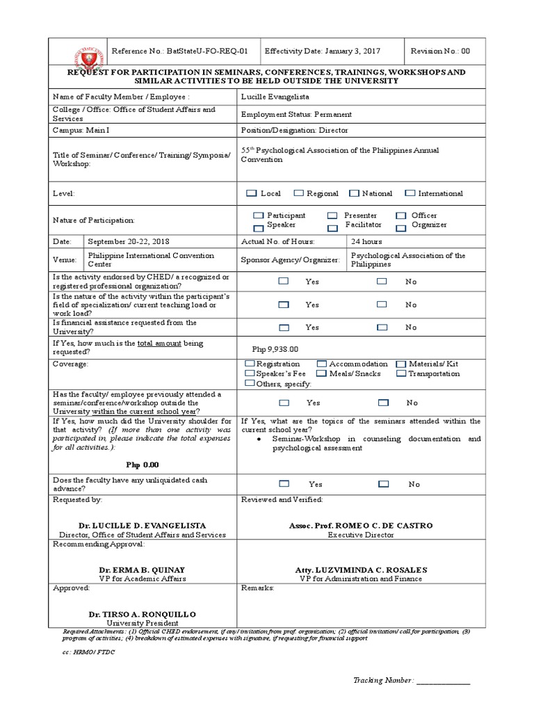 BatStateU-FO-REQ-01 - Request Form For Atendance To Seminars | PDF ...