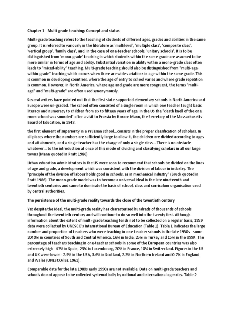 Multi Grade Class | PDF | Teachers | Classroom