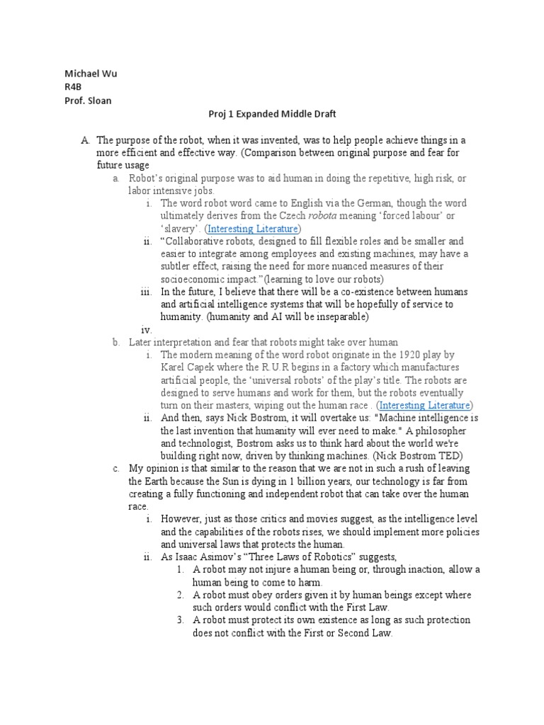 Proj 1 Expanded Middle Draft | PDF | Robot | Robotics