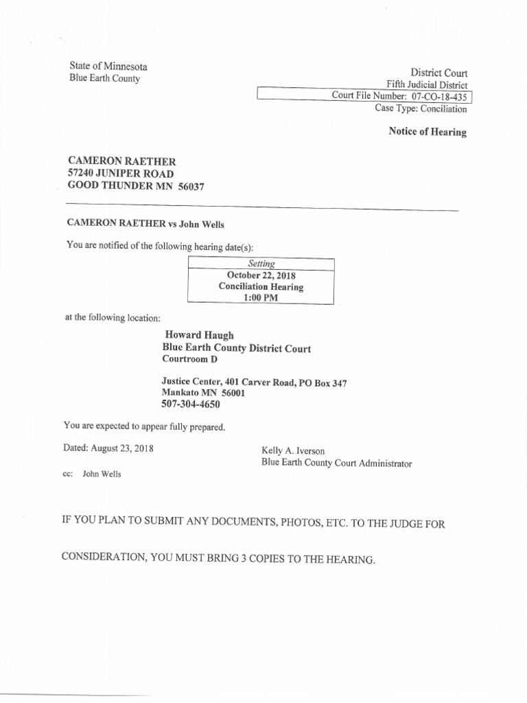 Cameron Raether Conciliation Court Filing | PDF