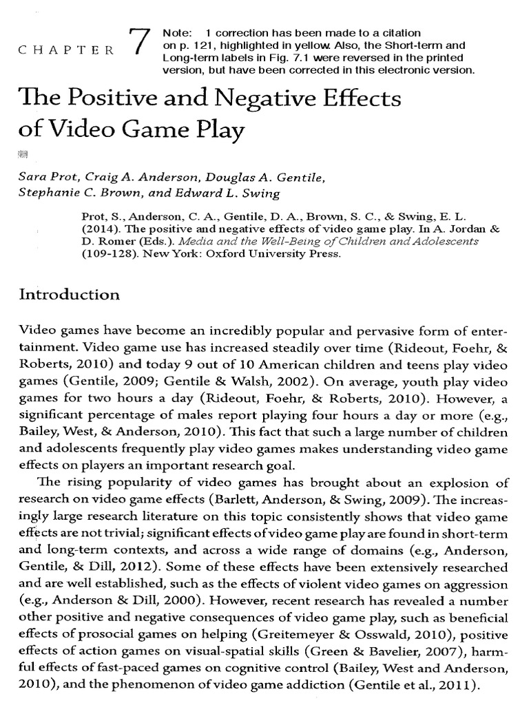 The Positive and Negative Effects of Video Game Play PDF | PDF ...