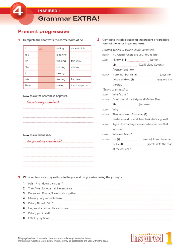 Grammar-EXTRA Inspired 1 Unit 4 Present Progressive PDF | PDF | Grammar ...