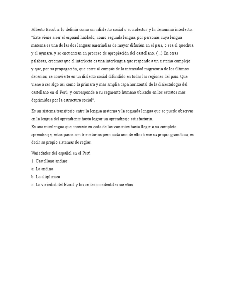 Alberto Escobar Lo Definió Como Un | PDF | Lengua española | Dialecto