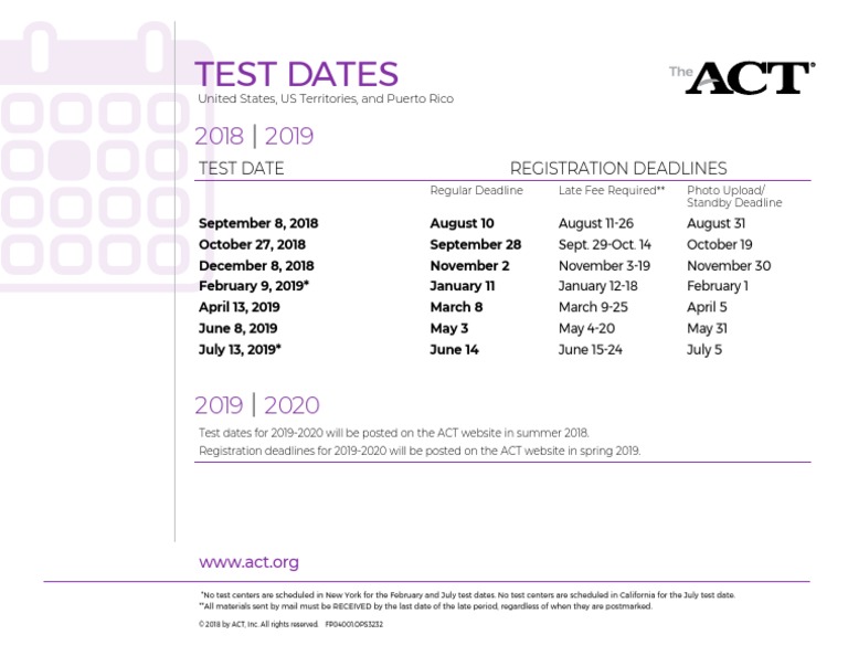 Test Date Schedule National 2018 2019 | PDF