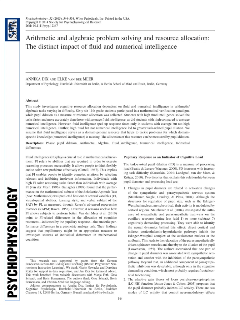 Arithmetic and Algebraic Problem Solving and Resource Allocation: The Distinct Impact of Fluid ...