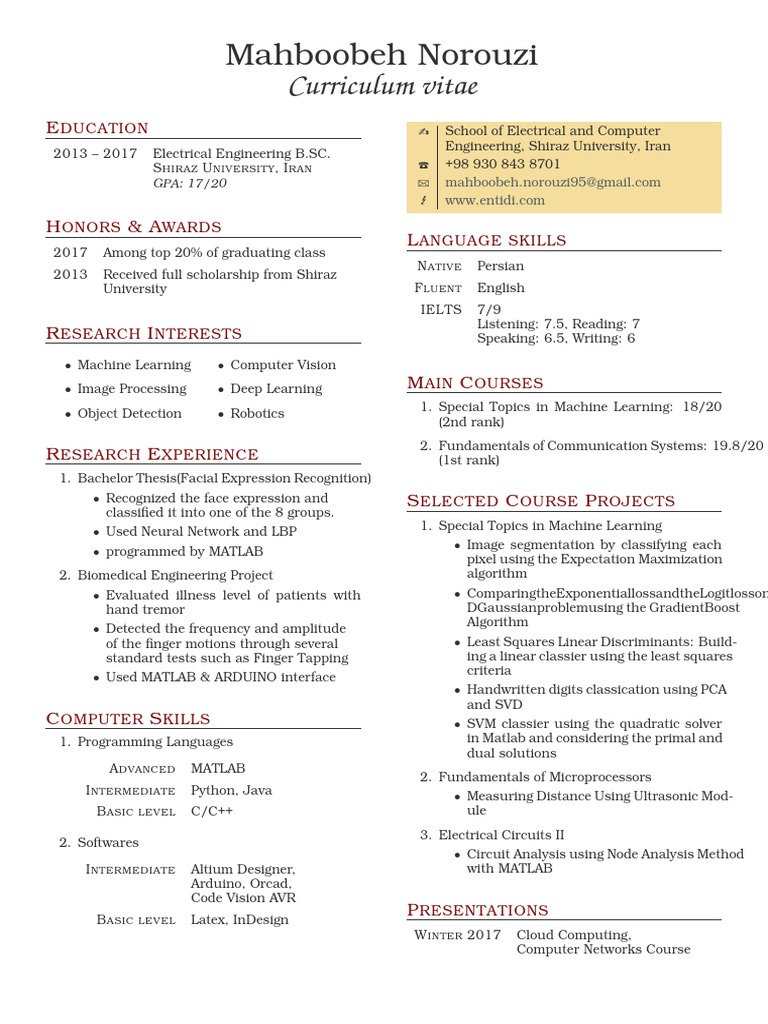 CV | PDF | Machine Learning | Matlab