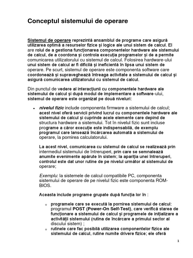 Conceptul Sistemului de Operare | PDF