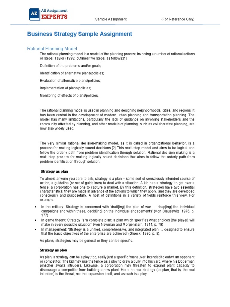 Business Strategy Sample Assignment: Rational Planning Model | PDF ...