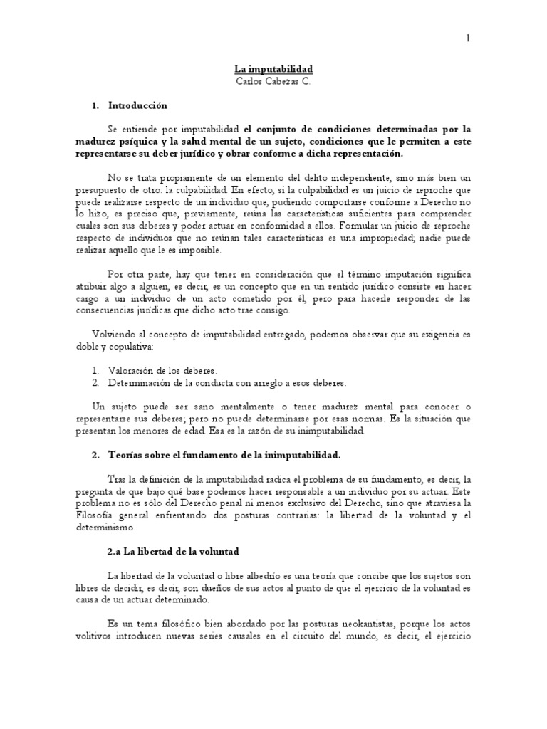 La Imputabilidad | PDF | Libre albedrío | Derecho penal
