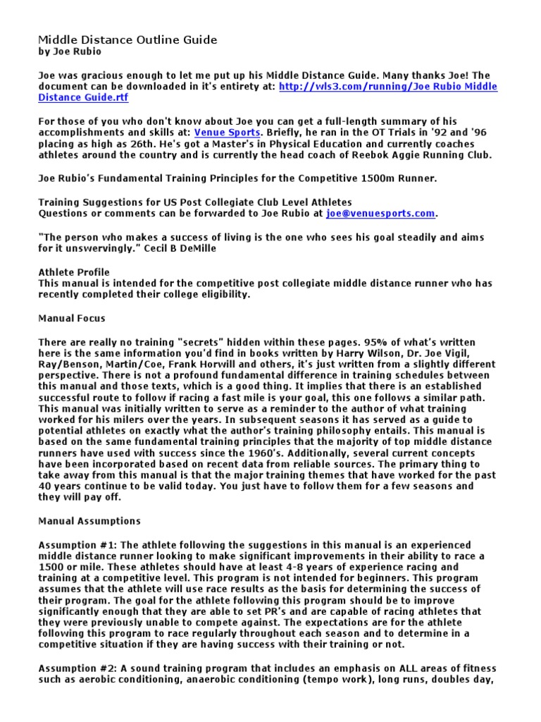 Middle Distance Outline Guide | PDF | Running | Long Distance Running