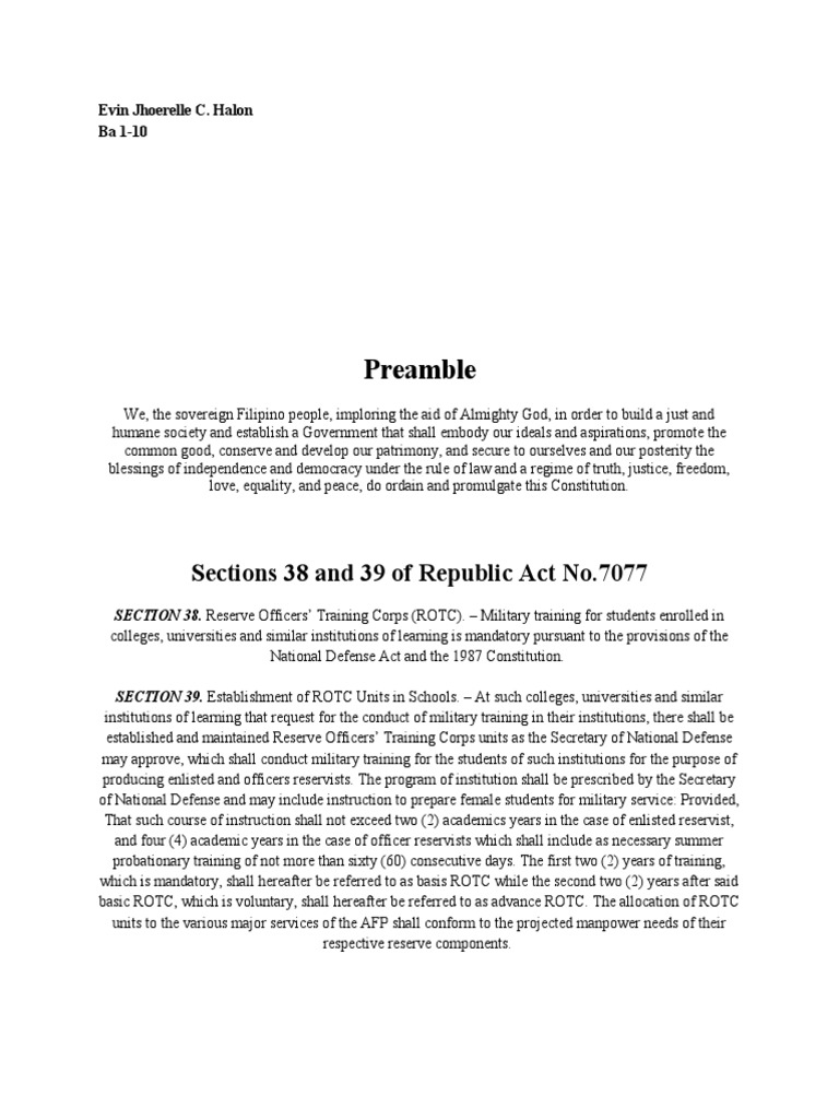 Preamble | PDF | Reserve Officers' Training Corps | Government