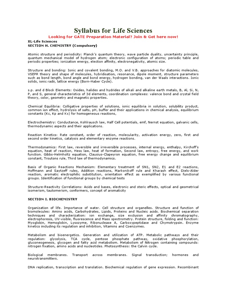GATE Life Sciences Syllabus Overview | PDF | Microorganism ...