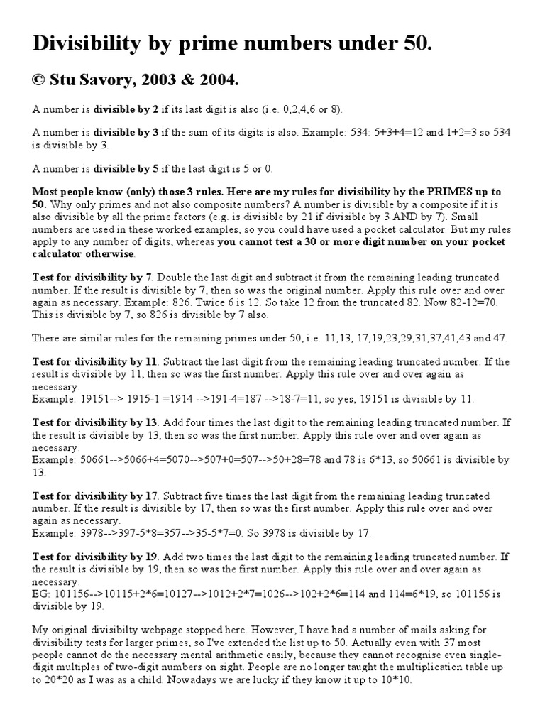 Prime Divisibility Tests PDF | PDF | Algorithms | Number Theory