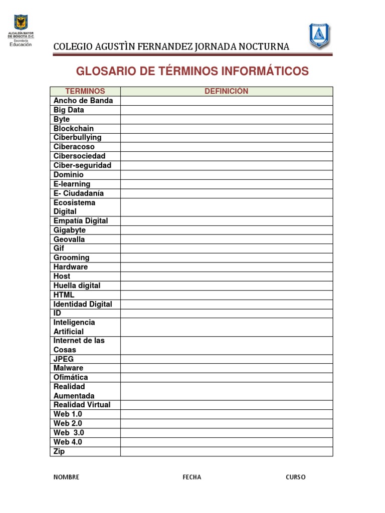 Glosario De Términos Informáticos: Colegio Agustìn Fernandez Jornada ...
