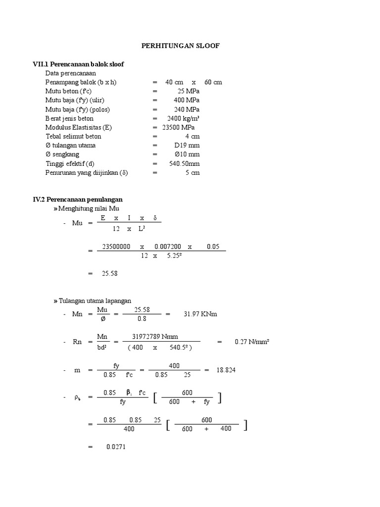 Perhitungan dan Detail Sloof Beam | PDF