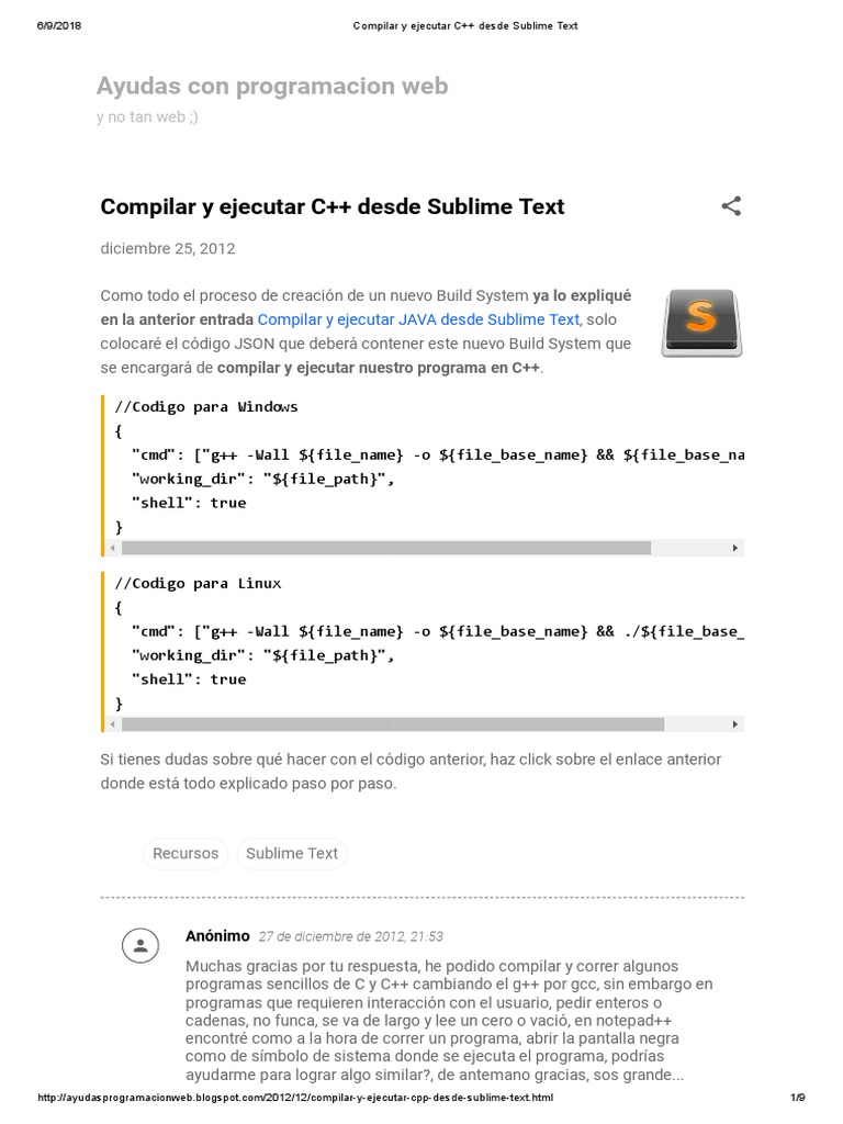 Compilar y Ejecutar C++ Desde Sublime Text | PDF | C ++ | Java (lenguaje de programación)
