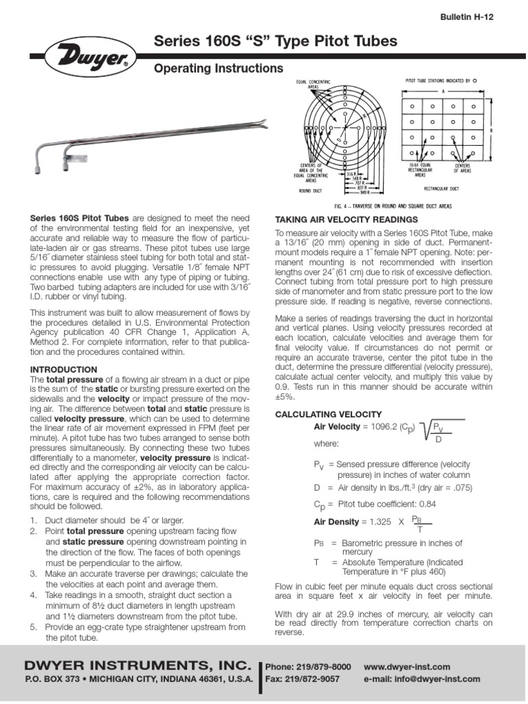 Series 160S "S" Type Pitot Tubes: Operating Instructions | PDF ...