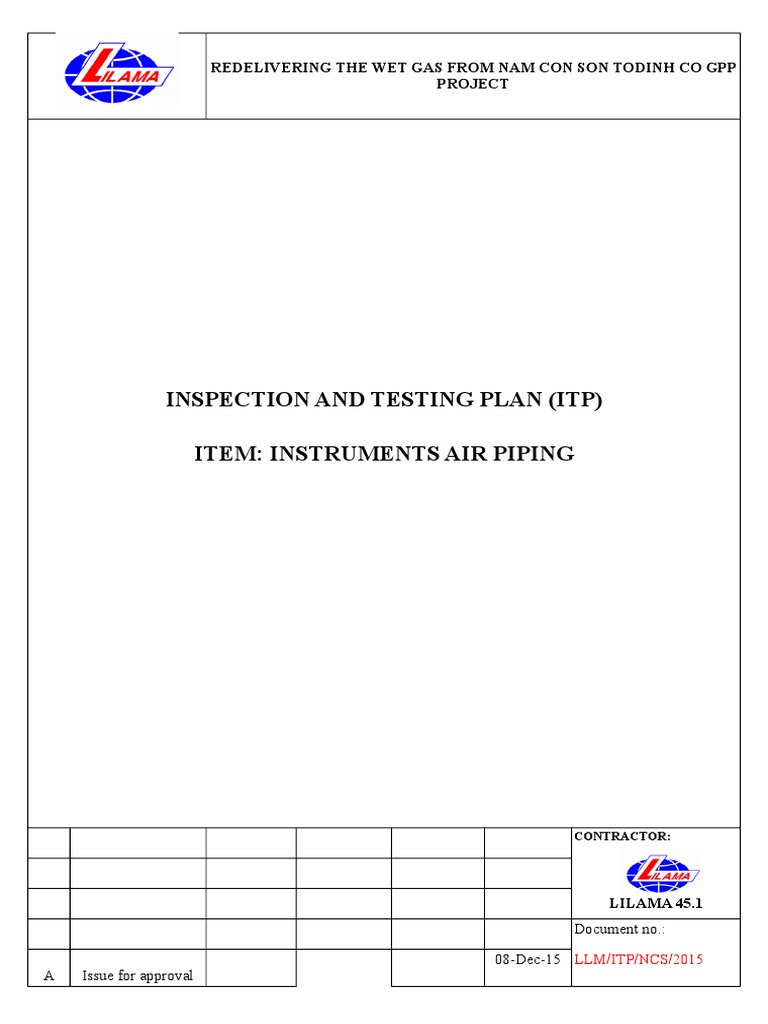 Inspection and Testing Plan (Itp) Item: Instruments Air Piping | PDF ...