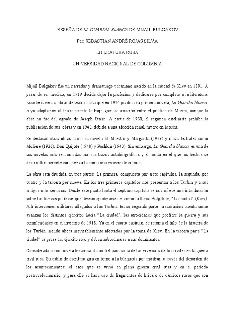 Reseña de "La Guardia Blanca", de Mijaíl Bulgakov, Escrita Por ...