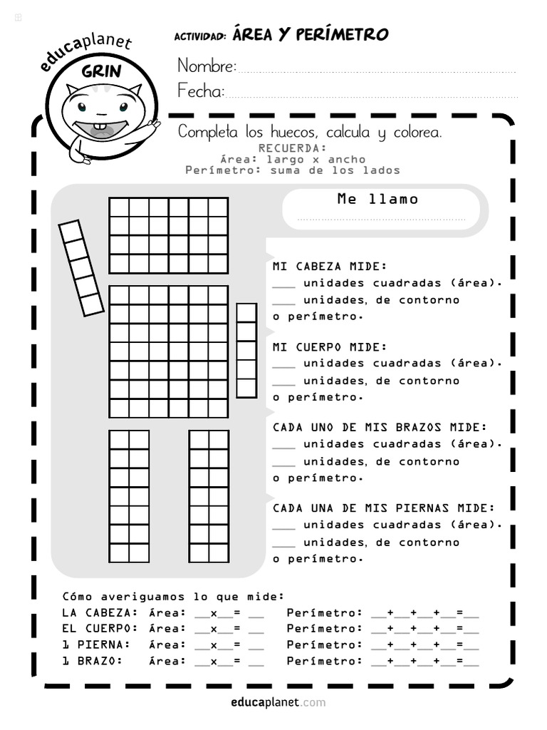 Actividad de Área y Perímetro Infantil | PDF | Enseñanza de matemática