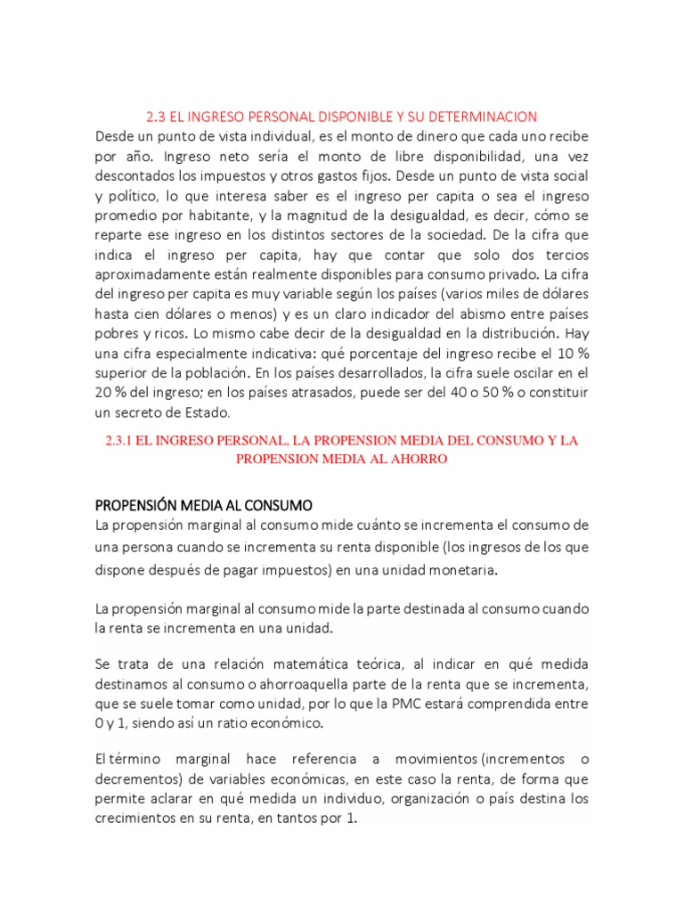 2.3 El Ingreso Personal Disponible Y Su Determinacion | PDF | Ahorro ...