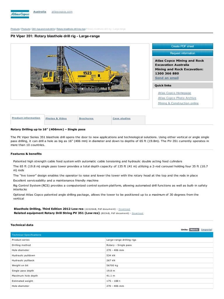 Atlas Copco - Pit Viper 351 Productsheet - 1456234 | PDF | Drilling Rig ...