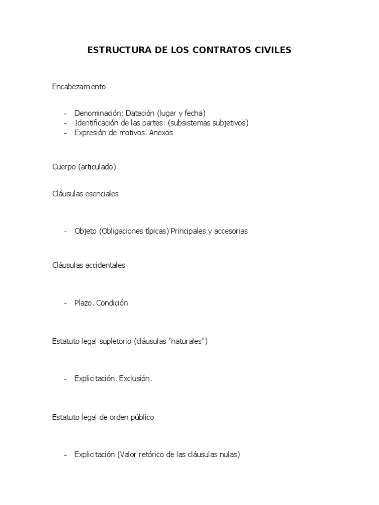 Estructura de Los Contratos Civiles | PDF | Derecho civil (sistema ...