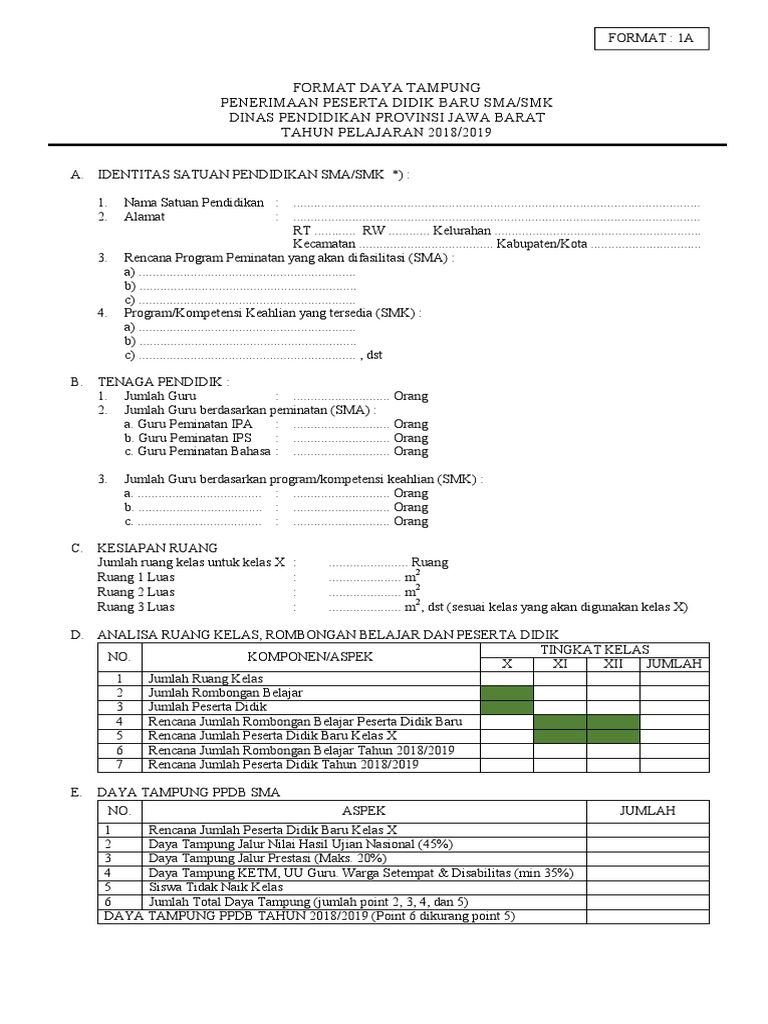 Revisi Format Usulan Daya Tampung PPDB PDF | PDF