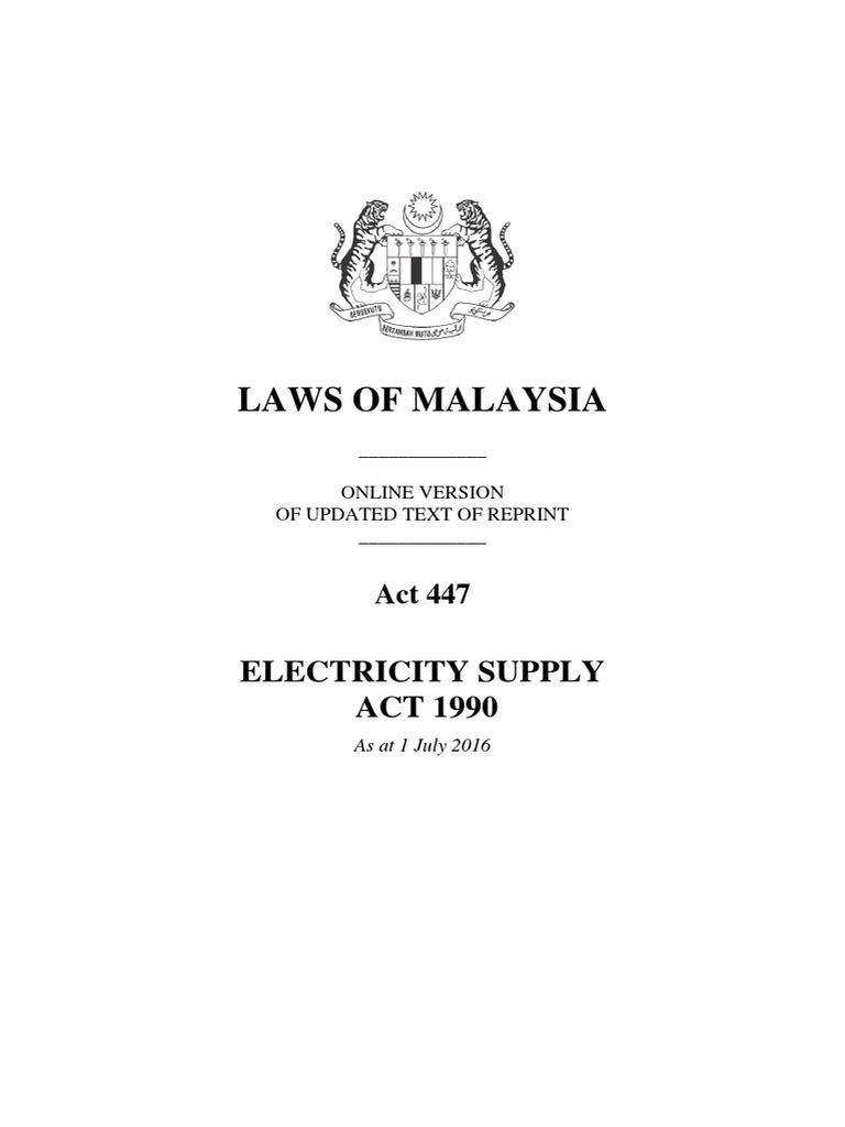 Electricity Supply Act 447 - 04.10.2016 | PDF | Electrical Substation ...