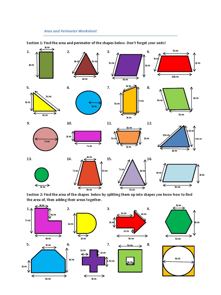 Area and Perimeter 2D Shapes | PDF | Geometric Measurement | Distance