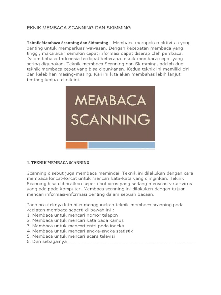 Teknik Membaca Scanning Dan Skimming - Membaca Merupakan Aktivitas Yang ...