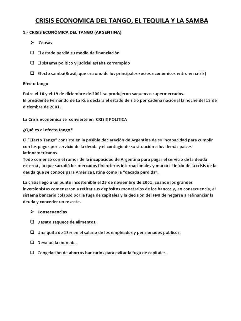 CRISIS ECONOMICA Del Tango, Tequila y Samba (Resumen) | PDF | Inflación | Economias