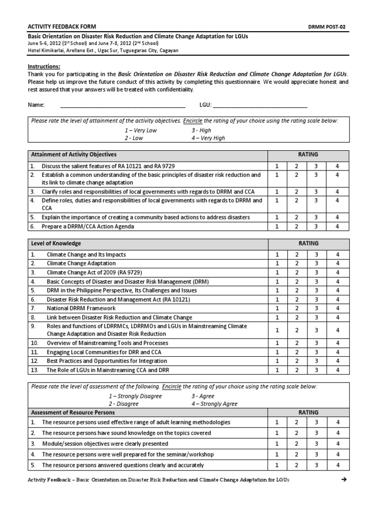 DRRM Post Evaluation Form | PDF | Disaster Risk Reduction | Risk