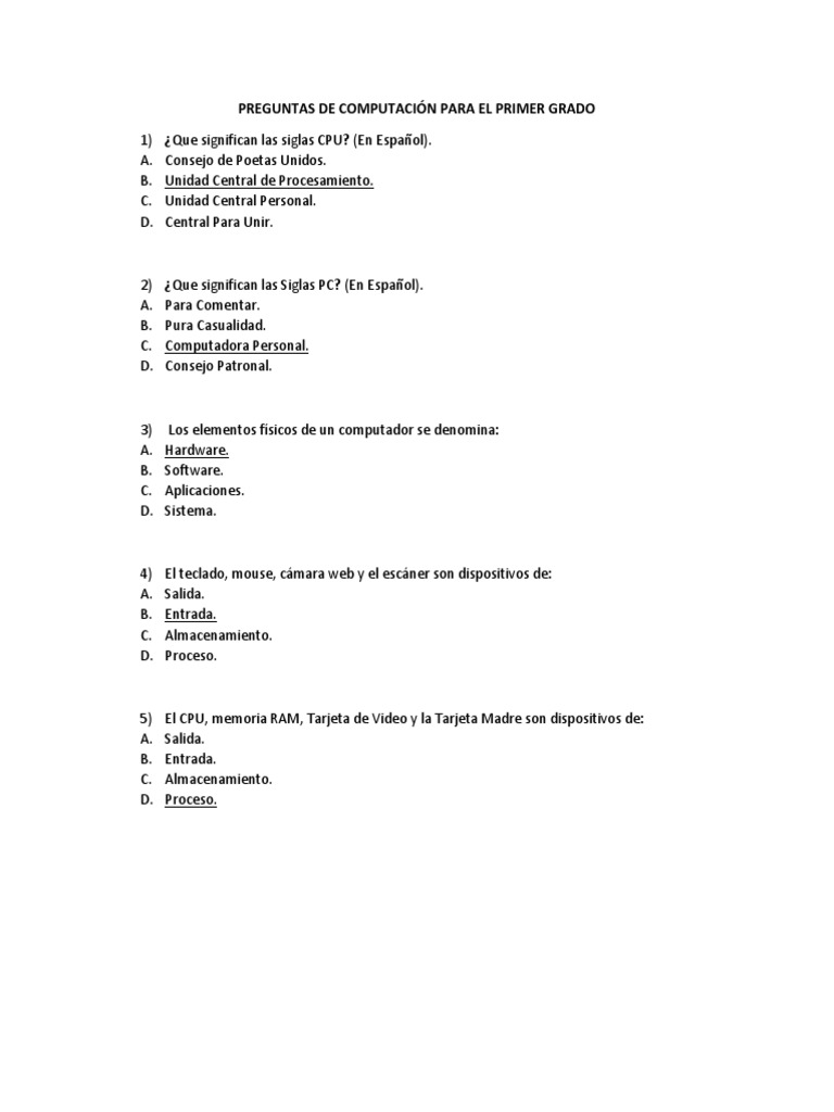 Preguntas de Computación para El Primer Grado | PDF