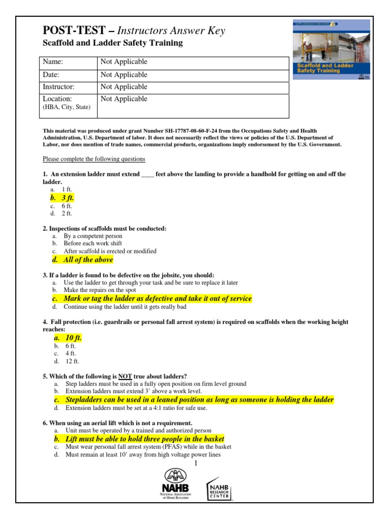 Post Test Answer Key PDF | PDF | Ladder | Scaffolding