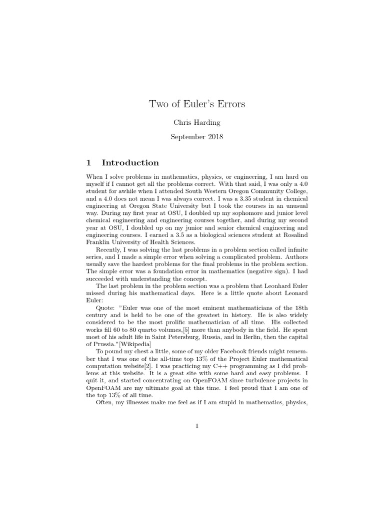 Two of Euler's Errors | PDF | Leonhard Euler | Teaching Mathematics