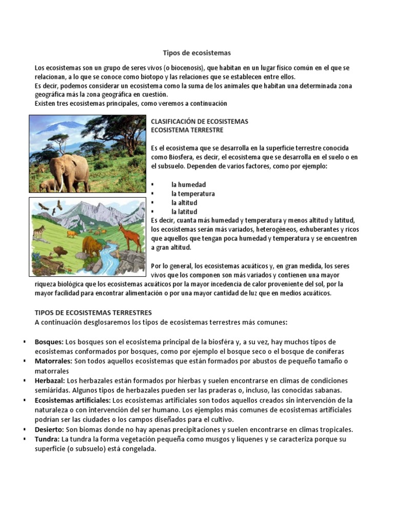 Tipos de Ecosistemas Terrestres | PDF | Restauracion Ecologica | Ecosistema