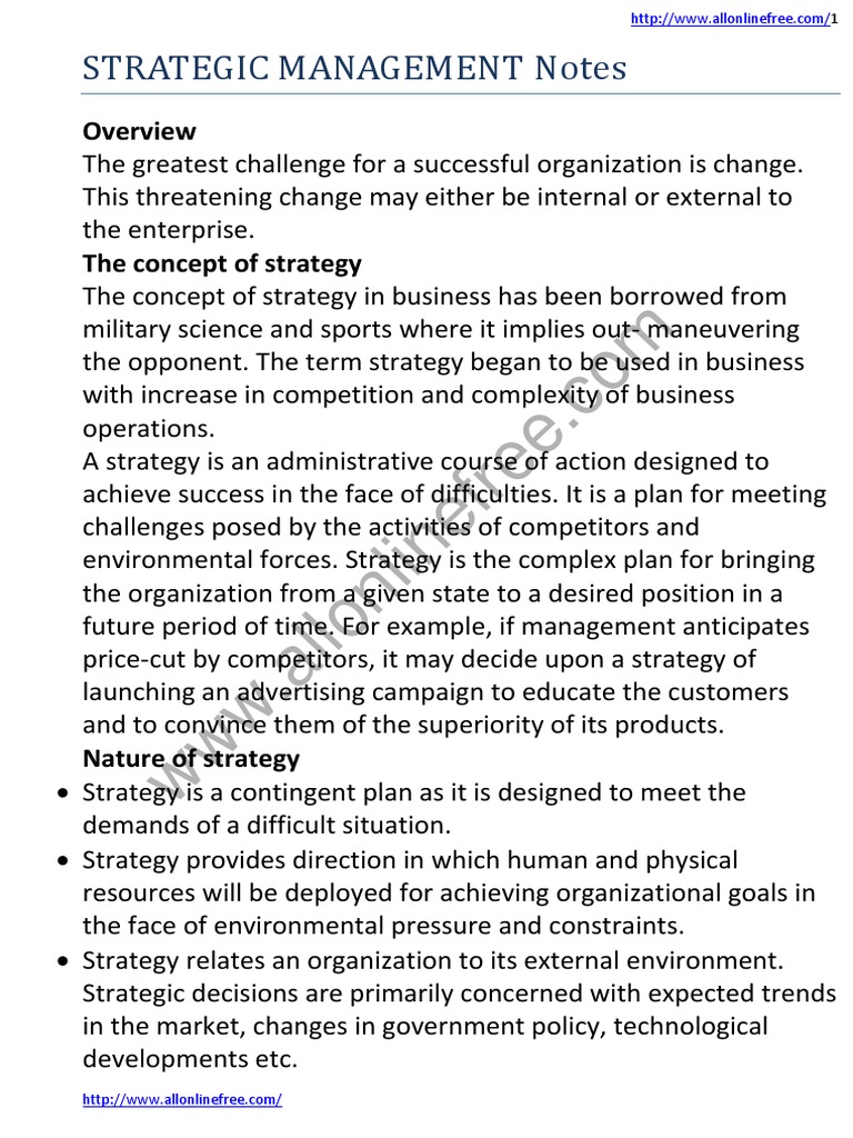 Strategic Management Notes Pdf Pdf Competition Strategic Management