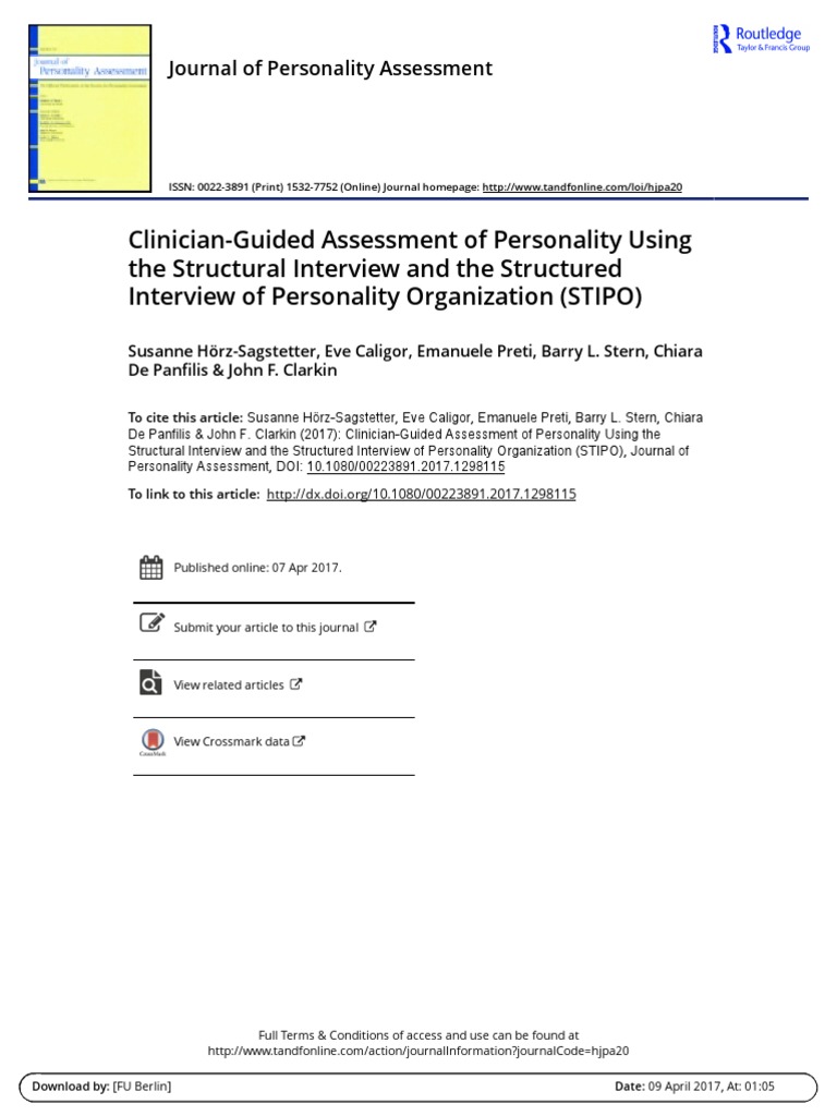 Clinician-Guided Assessment of Personality Using The STIPO PDF | PDF ...