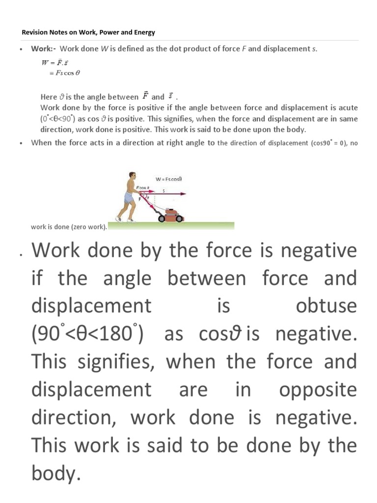 Work:-Work Done W Is Defined As The Dot Product of Force F and ...