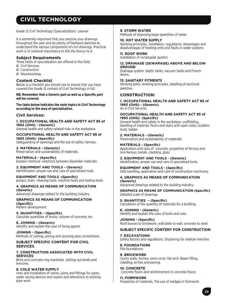 Civil Technology: Subject Requirements | PDF | Wall | Stairs