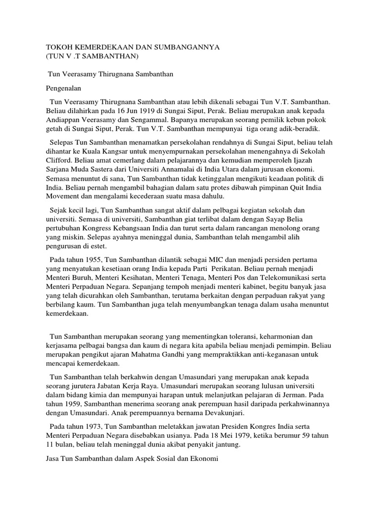 Sejarah Tun V T Sambanthan | PDF