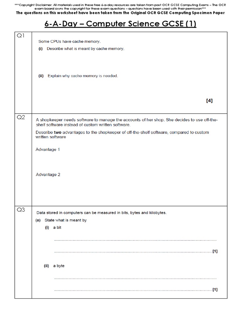 6-A-Day - Computer Science GCSE | PDF