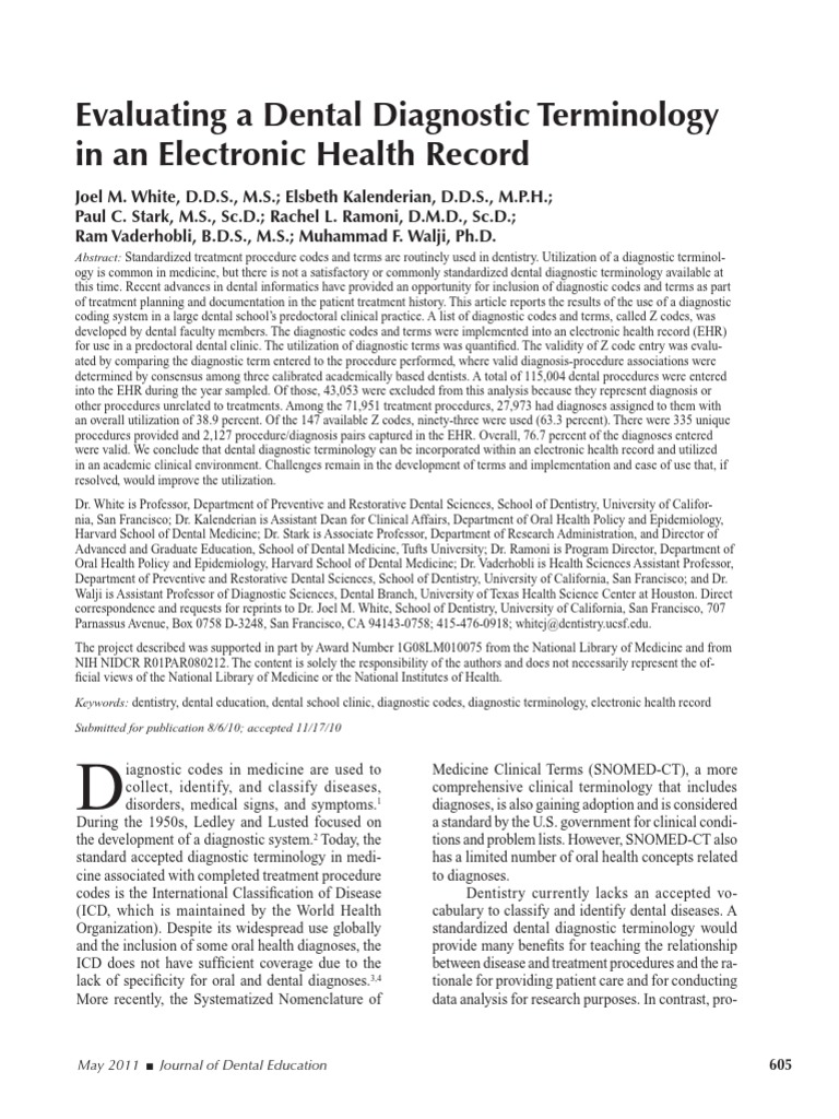 Evaluating A Dental Diagnostic Terminology in An Electronic Health ...