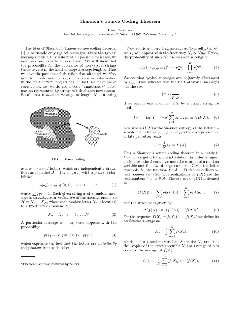 Shannon Source Coding Theorem | PDF | Bit | Statistical Theory