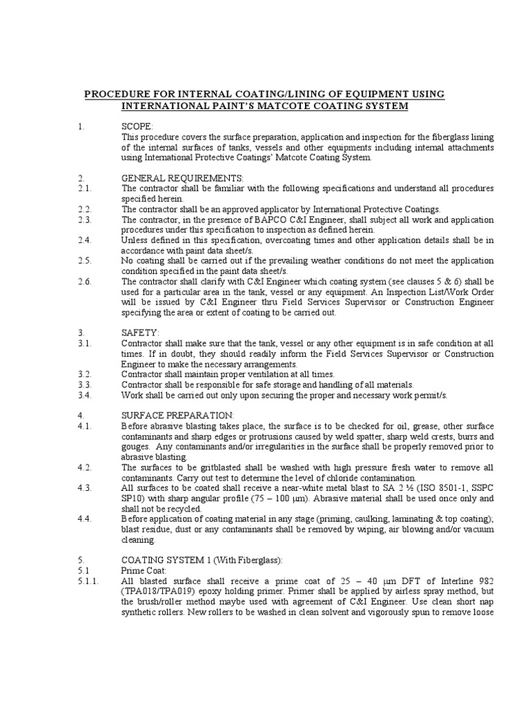Fiberglass Coating Spec | PDF | Fiberglass | Specification (Technical ...