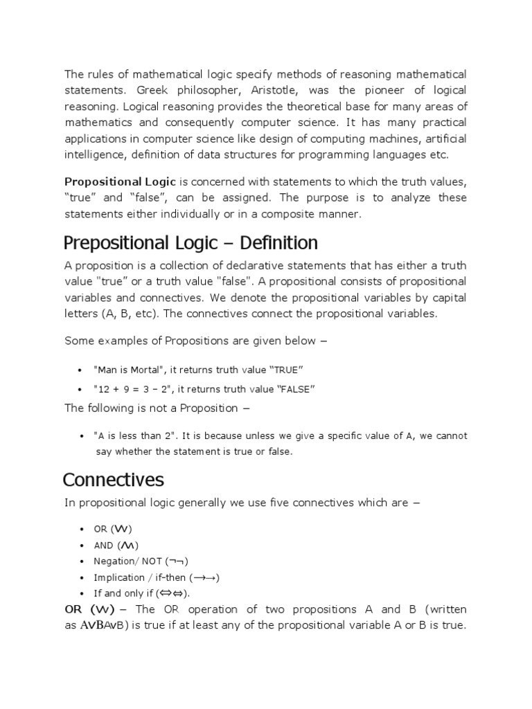 The Rules of Mathematical Logic Specify Methods of Reasoning Mathematical Statements | PDF ...