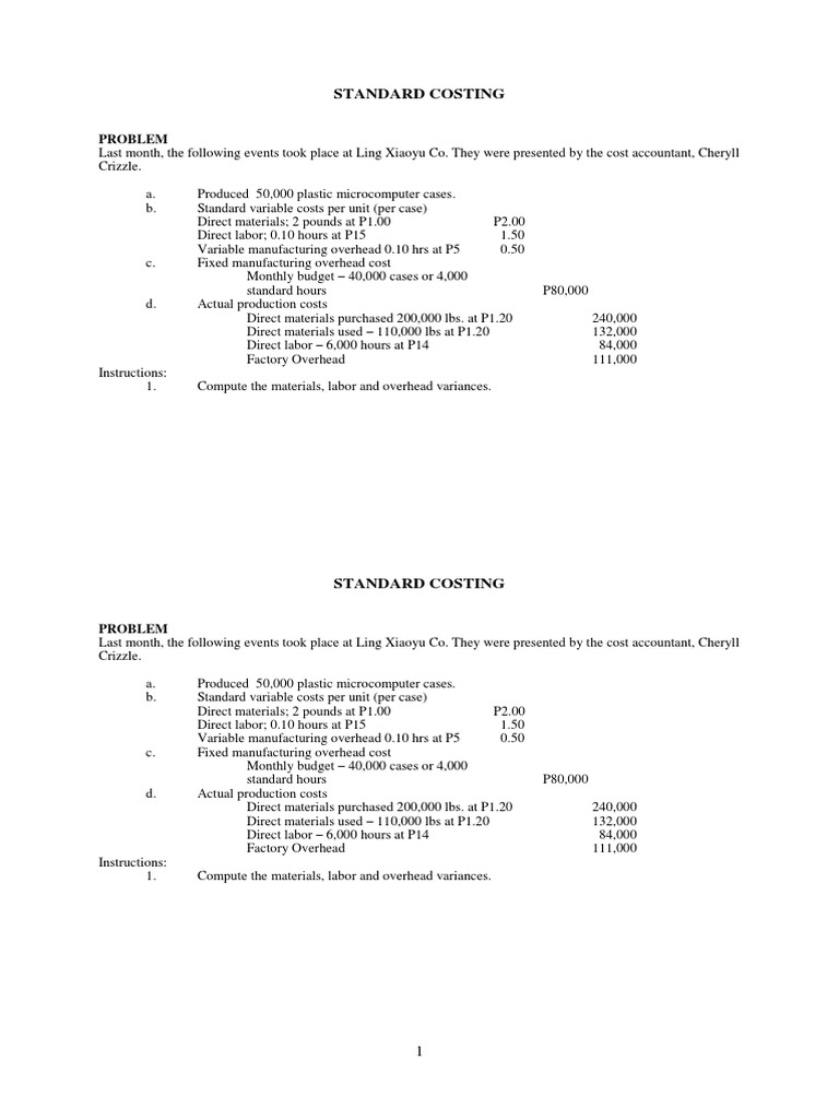 Standard Costing Variance Analysis | PDF | Cost Of Goods Sold ...