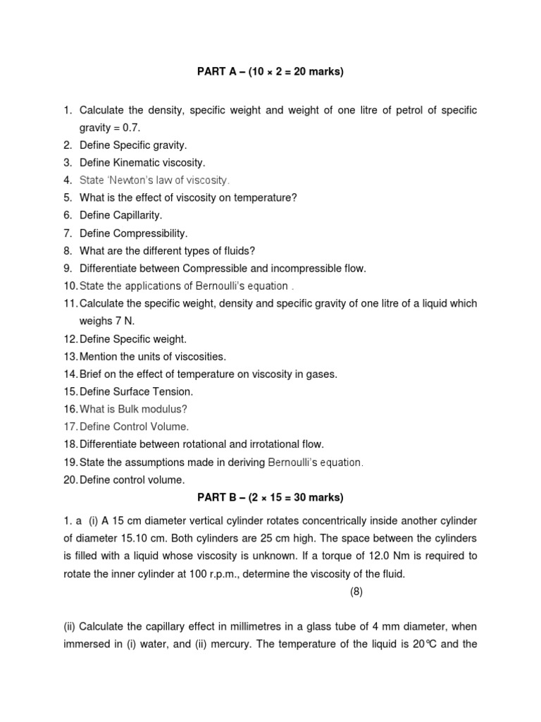 Question Paper of Fluid Mechanics | PDF | Viscosity | Fluid Mechanics