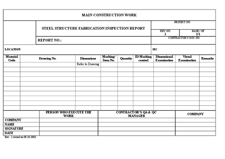 Steel Structure Fabrication Inspection Report | PDF Steel Structure Fabrication Inspection Report | PDF